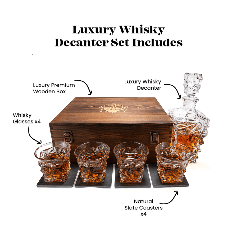 Enchanting Taste: Gold Rim Daintree Whisky Decanter Set
